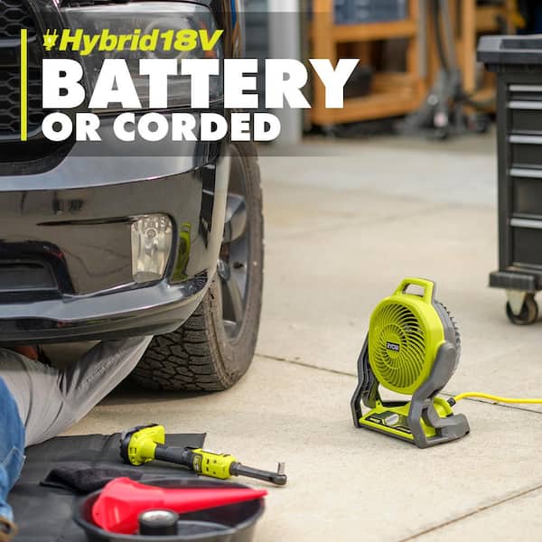 RYOBI ONE+ 18V Cordless Hybrid WHISPER SERIES 7-1/2 in. Fan with 2.0 Ah ...