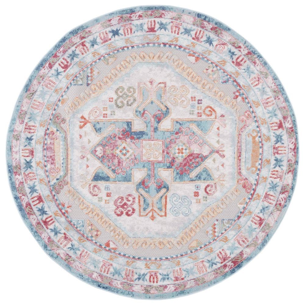 SAFAVIEH Cabana Rust/Blue/Ivory 7 ft. x 7 ft. Ornate Aztec Indoor ...