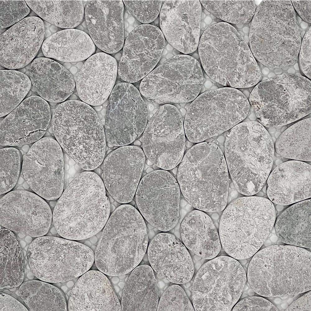TILE CONNECTION Pebble Ash Grey Tumbled 4 in. x 6 in. Marble Mosaic ...