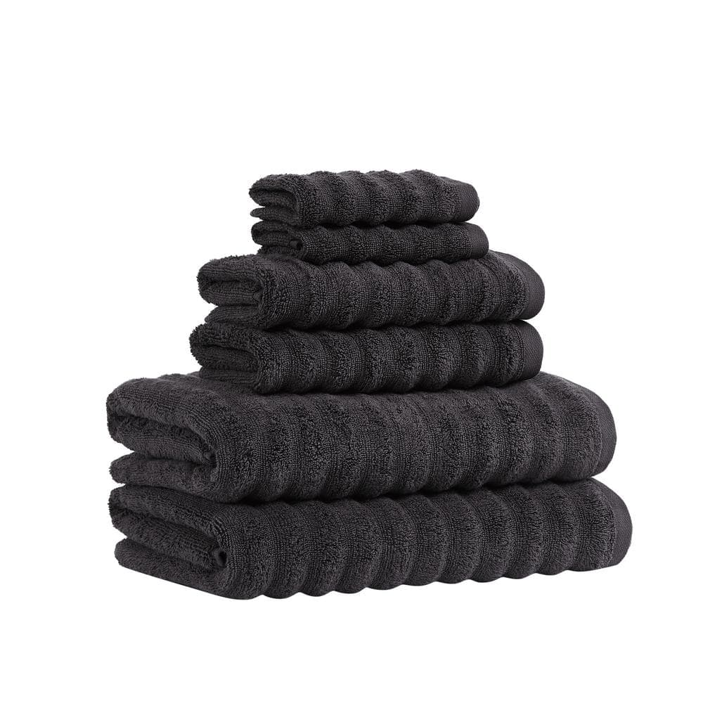 Brooklyn Loom Textured Zero Twist 6-Piece Black Solid Cotton Towel Set ...