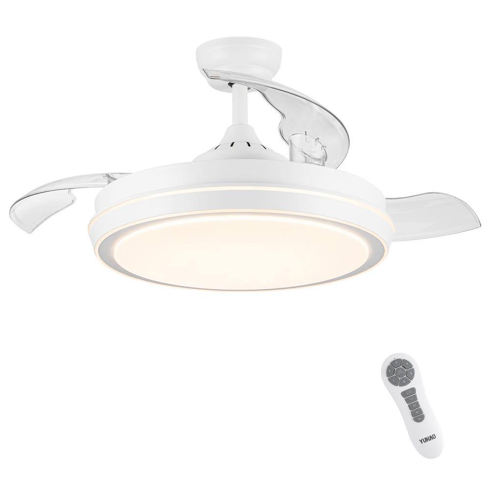 PUDO 42 in. Retractable Integrated LED Indoor White Ceiling Fan ...