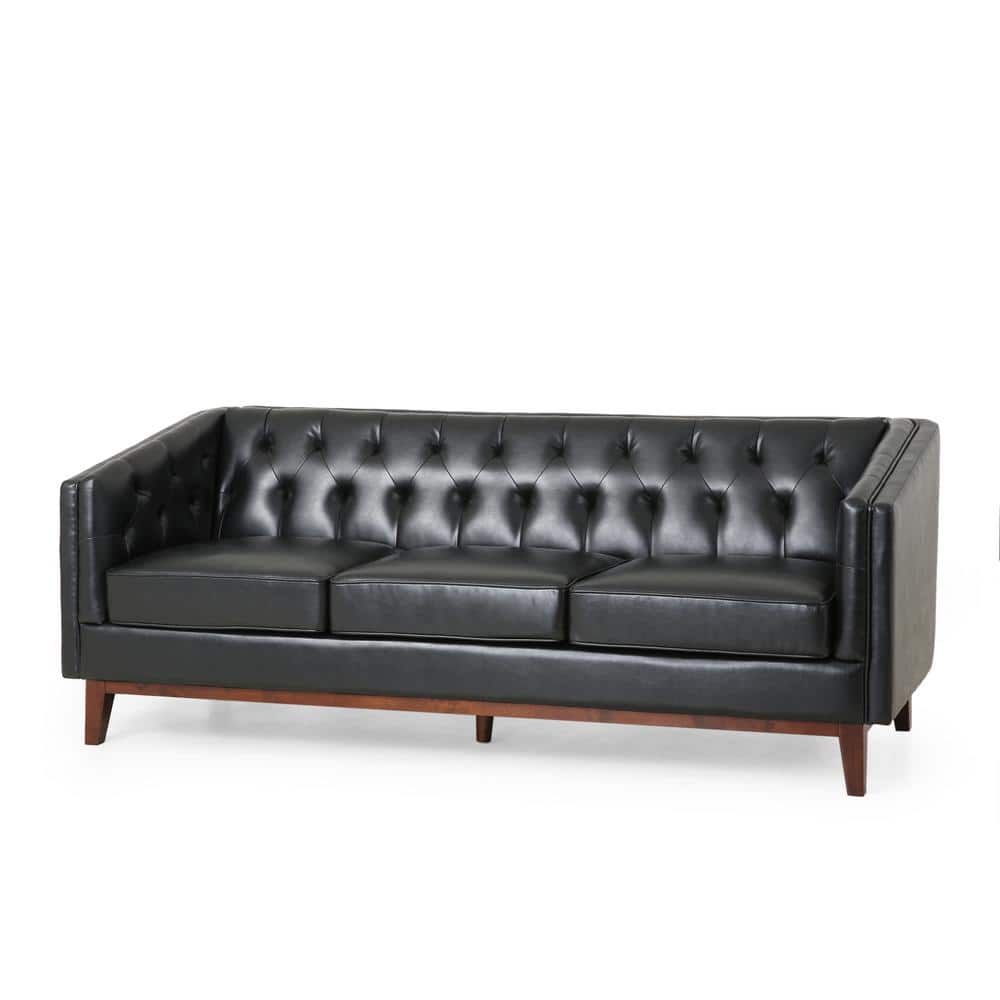 Noble House Arrastra 81 in. Square Arm 3-Seater Sofa in Midnight Black ...