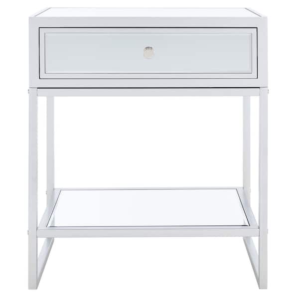 SAFAVIEH Cyra 22.8 in. White Rectangle Wood End Table with Drawers ...