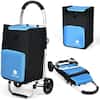 FORCLOVER Blue Folding PU Utility Shopping Trolley Cart with Removable ...
