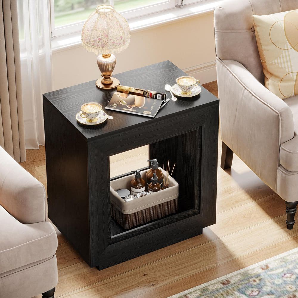BYBLIGHT Kerlin 23.62 in. Black Rectangular Wood End Table, Nightstand ...