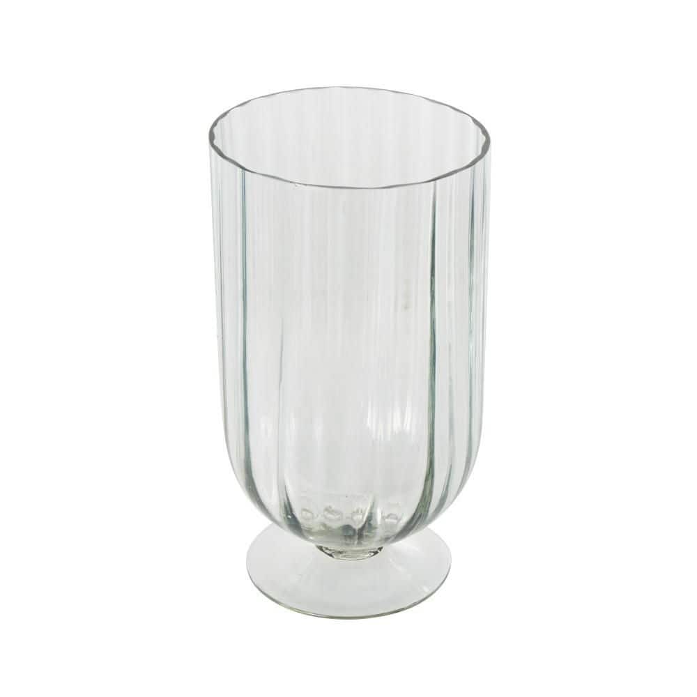 Litton Lane Clear Glass Ribbed Fluted Candle Holder with Elevated Base ...