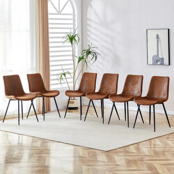 Noble House Brown Suede Curved Cushion Dining Chairs, Set of 6 115535 ...