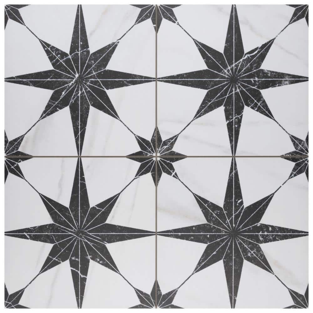 Merola Tile Merzoni Star Marquina 9 in. x 9 in. Porcelain Floor and ...