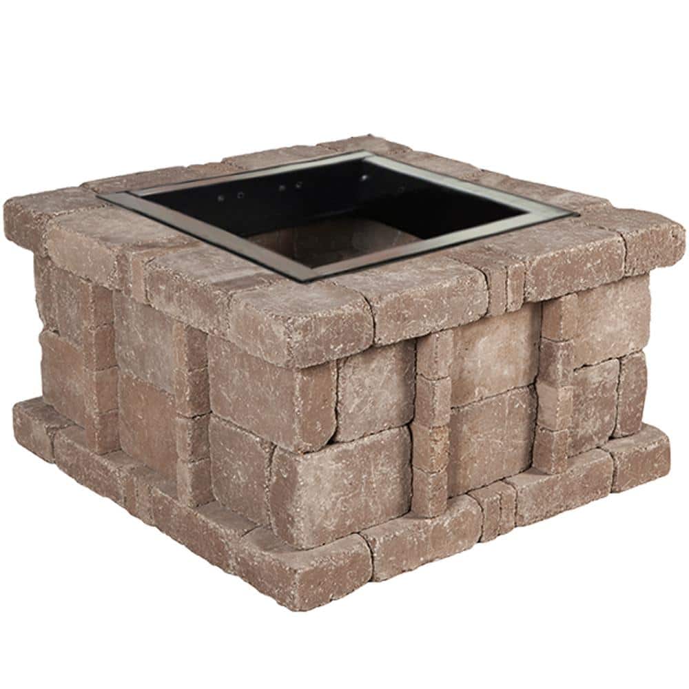 Pavestone RumbleStone 38.5 in. x 21 in. Square Concrete Fire Pit Kit No ...