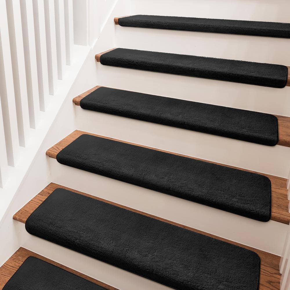 PURE ERA Black 9.5 in. x 30 in. x 1.2 in. Bullnose Plush Indoor Stair ...