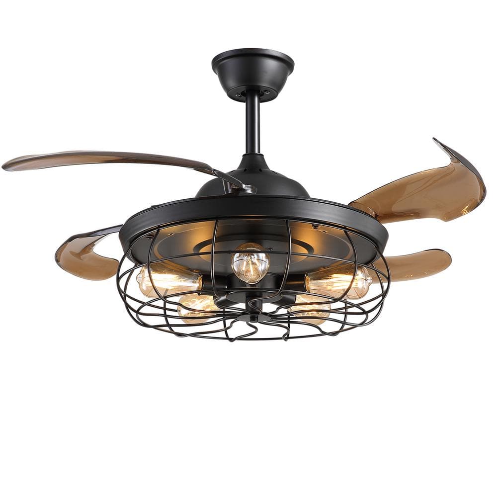 ANTOINE 42 in. 5-Light Indoor Industrial Black Caged Ceiling Fan with ...