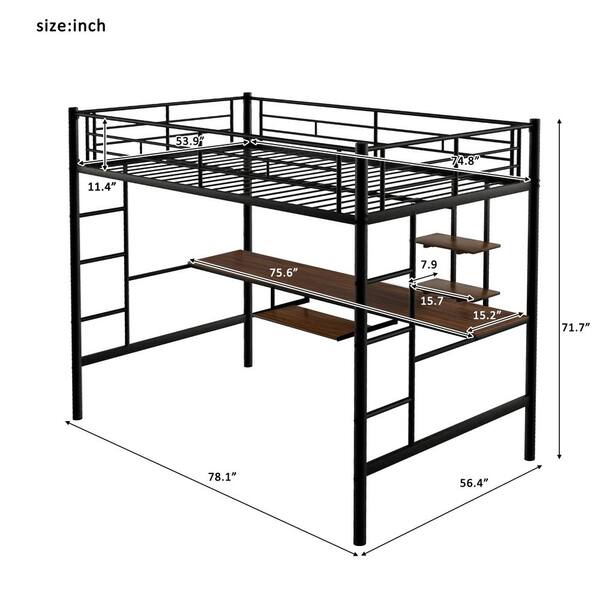 ANBAZAR Black Full Size Metal Loft Bed with Desk and Shelf Space saving Kids Loft Bed With Metal Frame 01106ANNA B The Home Depot
