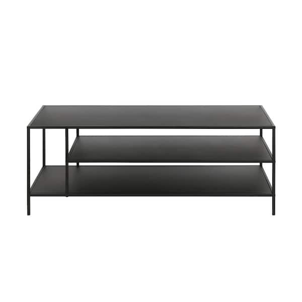 HomeRoots Silver Rectangle Metal Coffee Table with Shelves Storage 46 ...