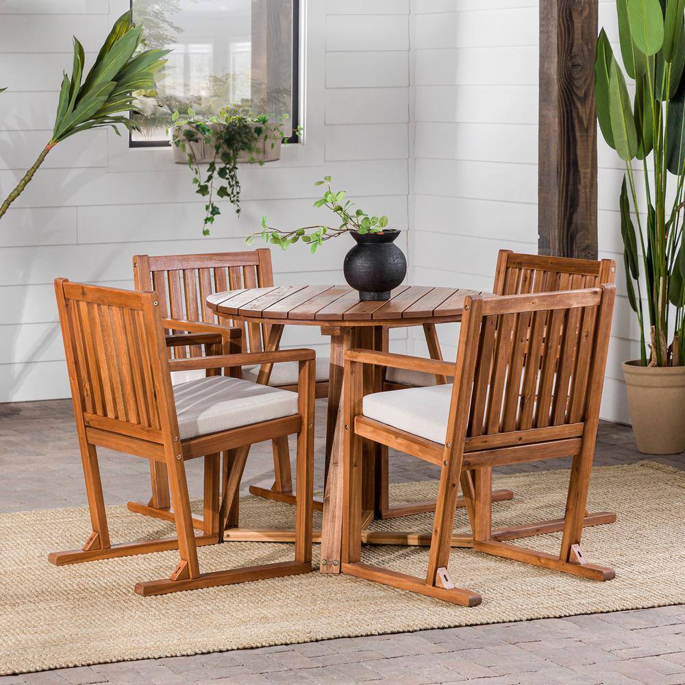 Welwick Designs Brown 5-Piece Modern Slatted Wood Geometric Outdoor ...