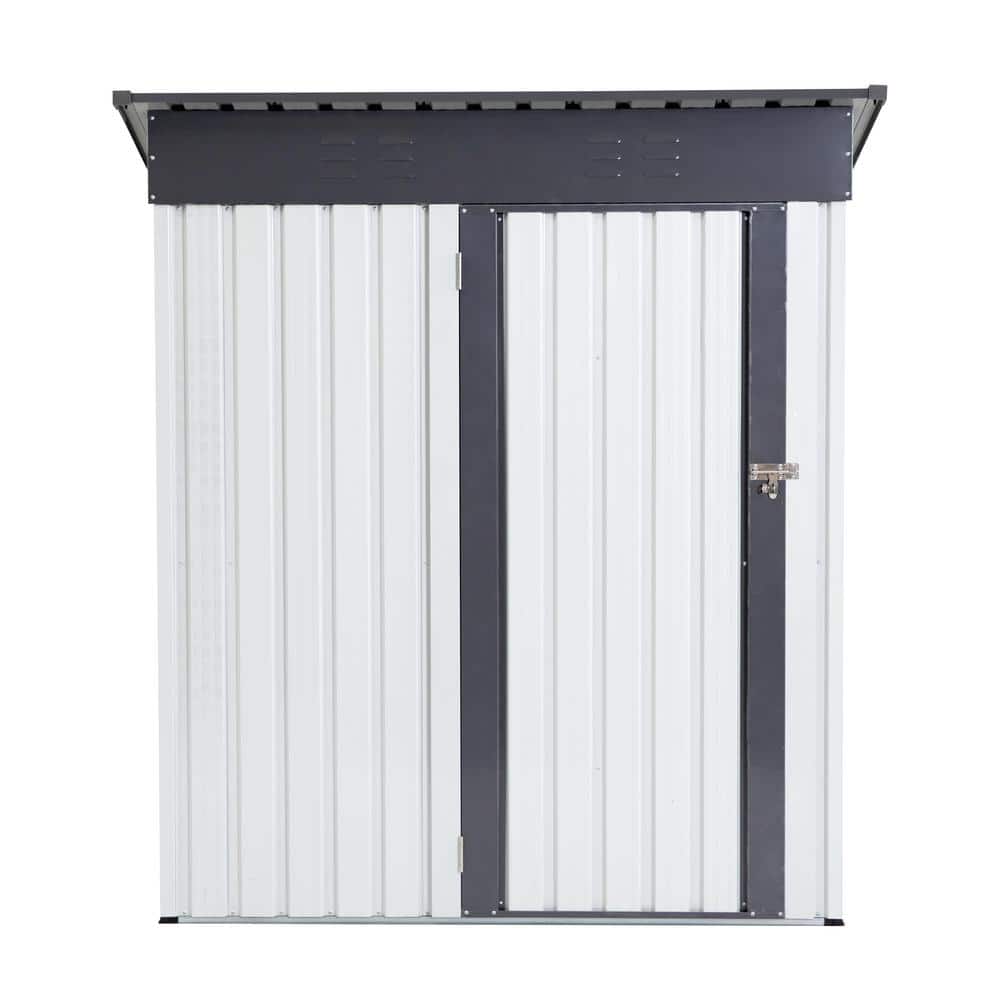 Lycvki 5 ft. x 3 ft. White Garden Metal Storage Lifter Shed Gray Outdoor Storing Tools Rainproof ...