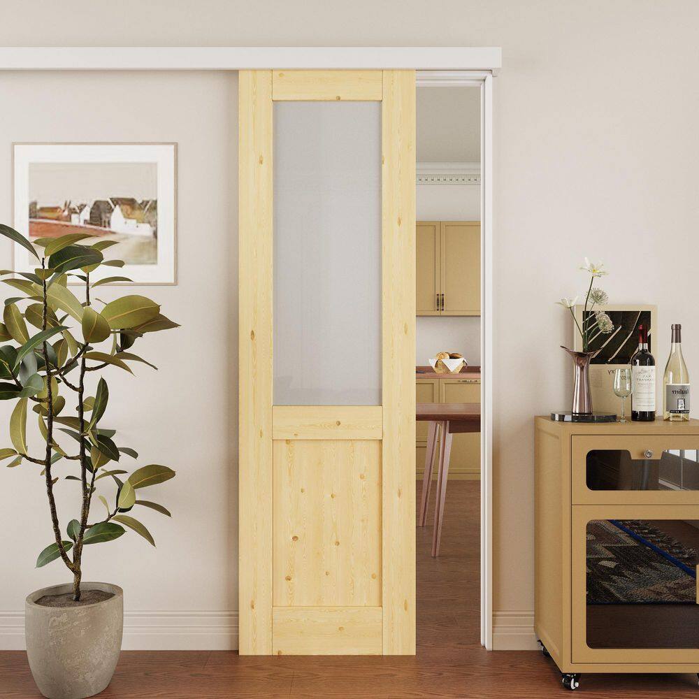 ARK DESIGN 24 in. x 80 in. Hidden Track Style 1/2-Lite Frosted Glass ...