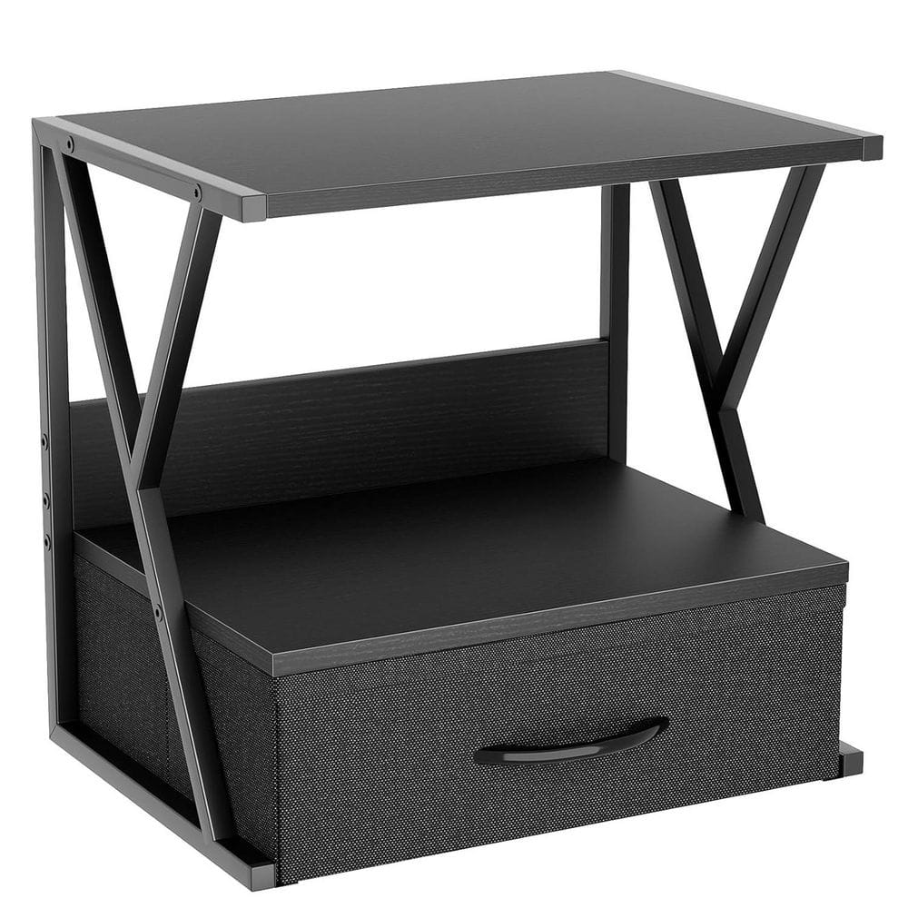 Black 16.5 in. x 15.7 in. Wood Classic Desktop Shelf with Storage ...
