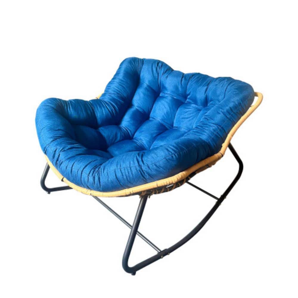 Dracelo Series Frame Yellow Rattan Metal Rocking Outdoor Rocking Chair ...