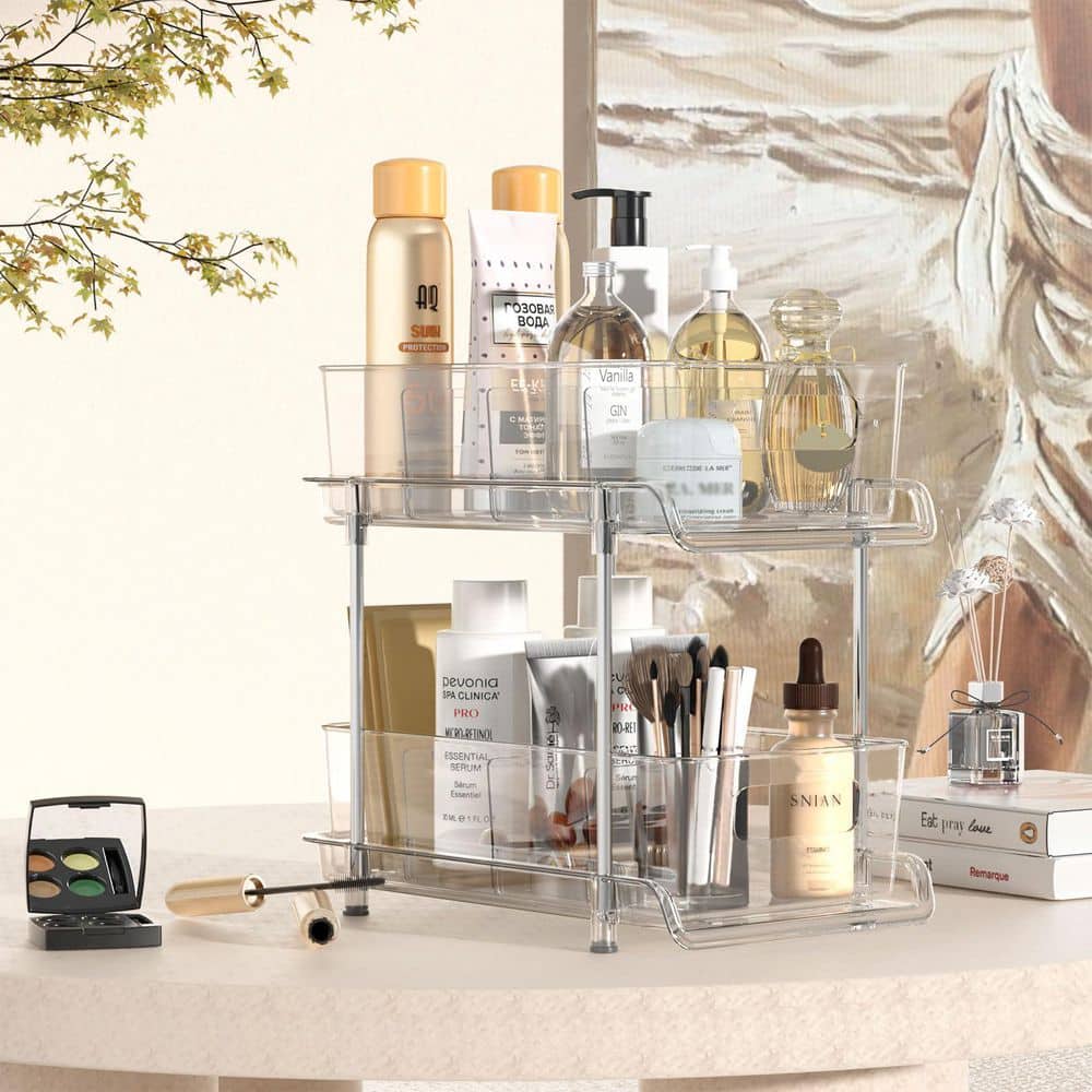 Wudkey 2-Pack 2-Shelf Clear Pull-Out Cabinet Organizer with Dividers ...