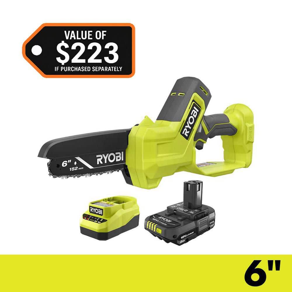 RYOBI ONE+ 18V 6 in. Cordless Battery Compact Pruning Mini Chainsaw ...
