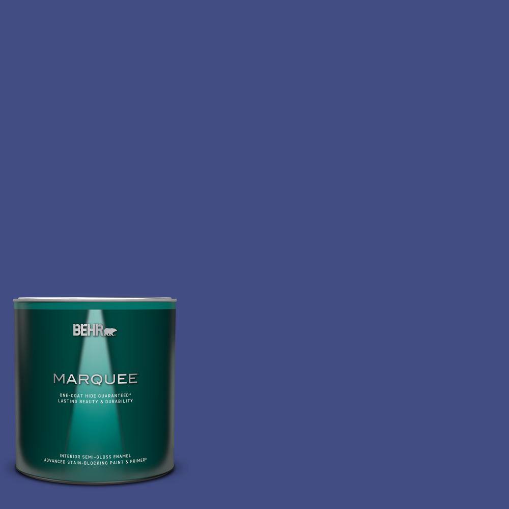 BEHR MARQUEE 1 qt. #MQ5-48 Boudoir Blue One-Coat Hide Semi-Gloss Enamel ...