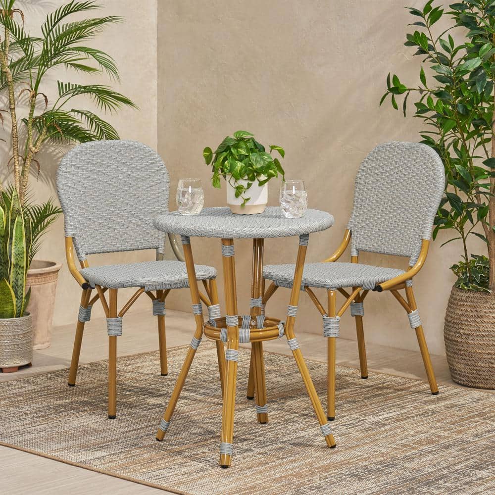 Cesicia Gray 3-Piece Wicker and Aluminum Outdoor Bistro Set OTDWSSFO16 ...