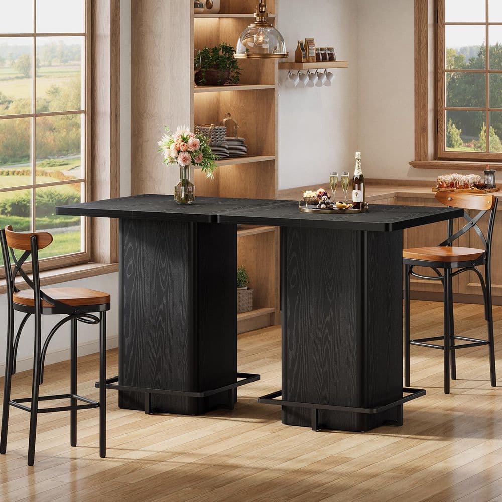BYBLIGHT Kearsten 39.4 in. H Black Square Bar Table, Wooden Bar Table ...