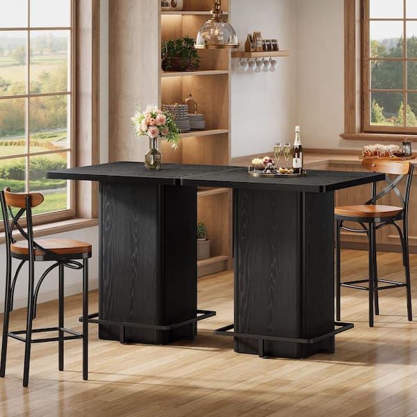 BYBLIGHT Kearsten 39.4 in. H Black Square Bar Table, Wooden Bar Table ...