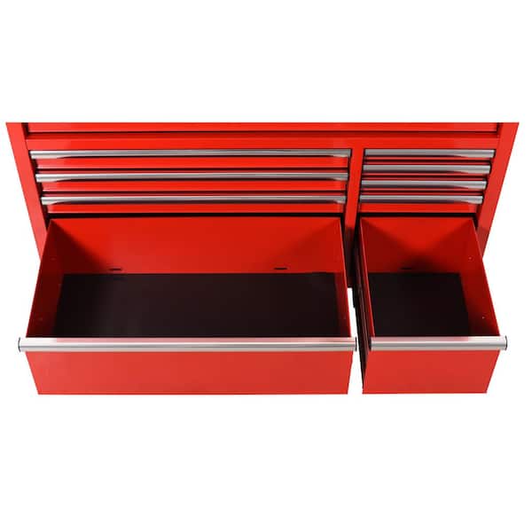 Husky 52 in. W 10-Drawer Gloss Red Mobile Workbench Cabinet with Solid ...