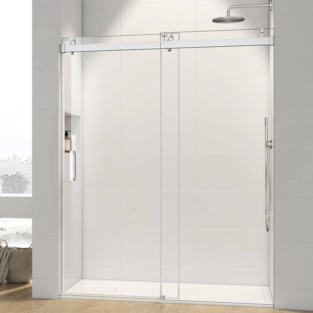 56-60 in. W x 76 in. Frameless Sliding Shower Door with Buffer in ...