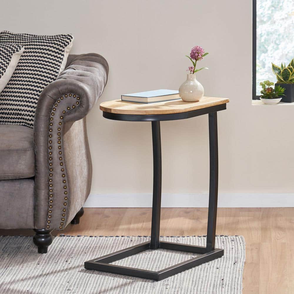 Noble House Luna 18 in. Honey Brown and Black C-Top Wood End Table ...