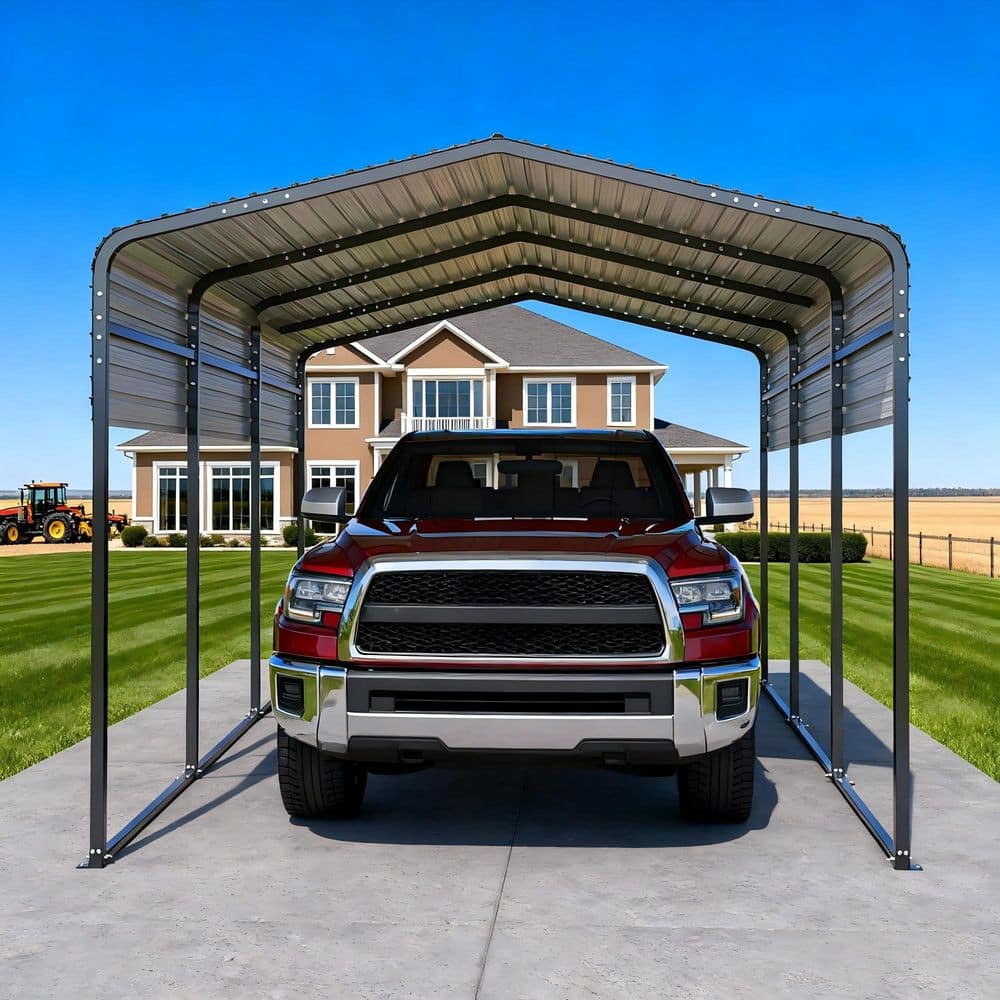 10 ft. x 15 ft. Outdoor Galvanized Steel Carport Heavy Duty Metal ...