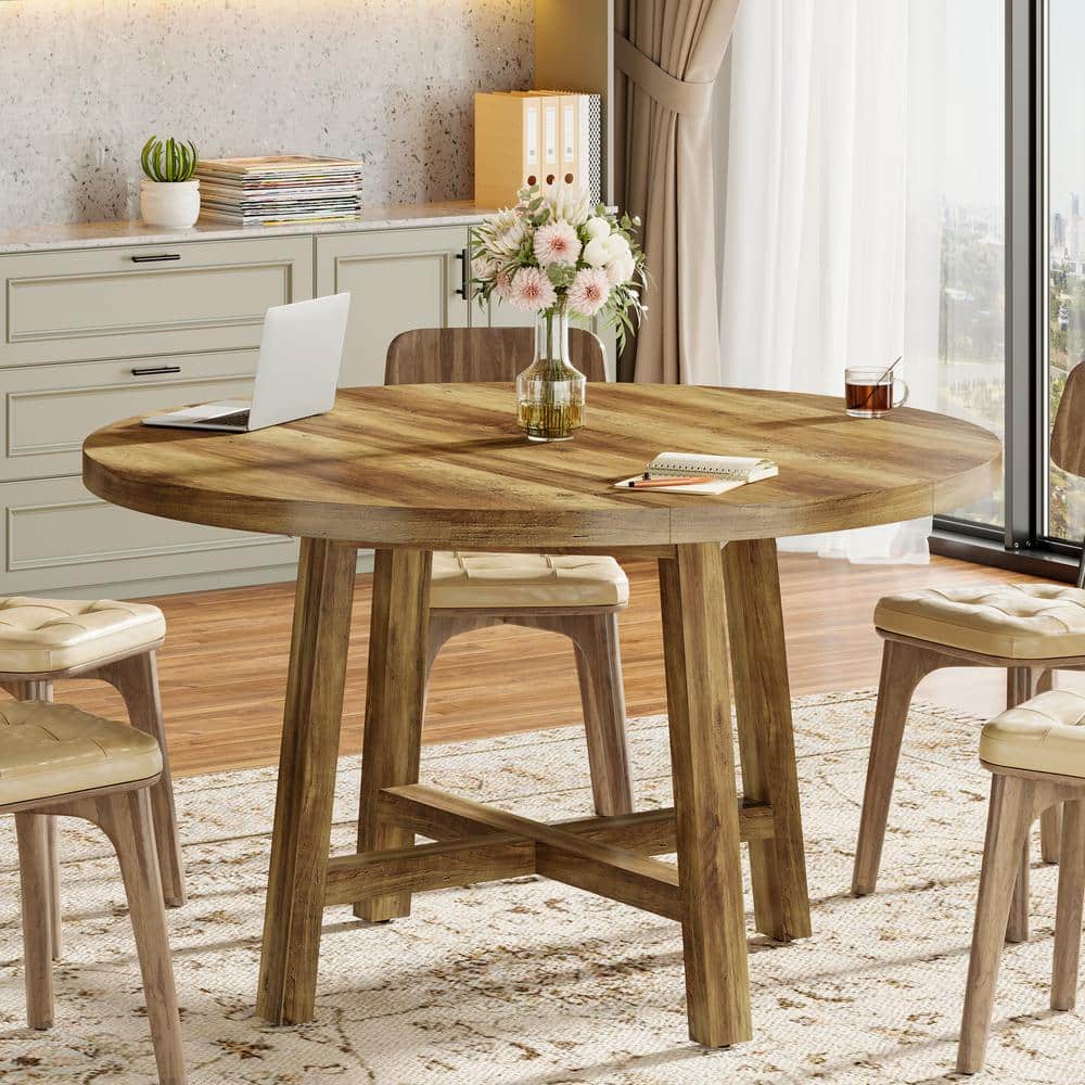 BYBLIGHT Moronia 47.24 in. Round Wood Brown Conference Table for 4-6 ...