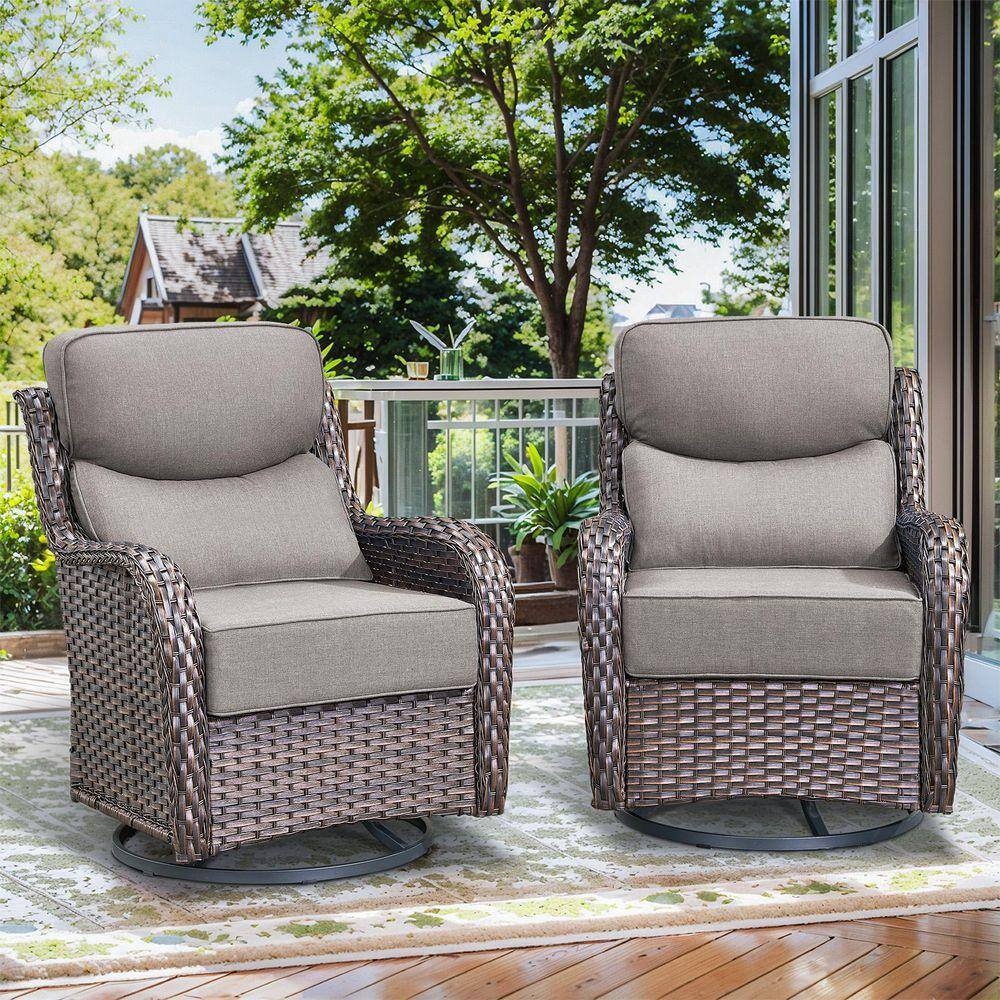 NovaSwivel 2-Piece Brown Wicker Outdoor Swivel Glider with Olefin 6 ...