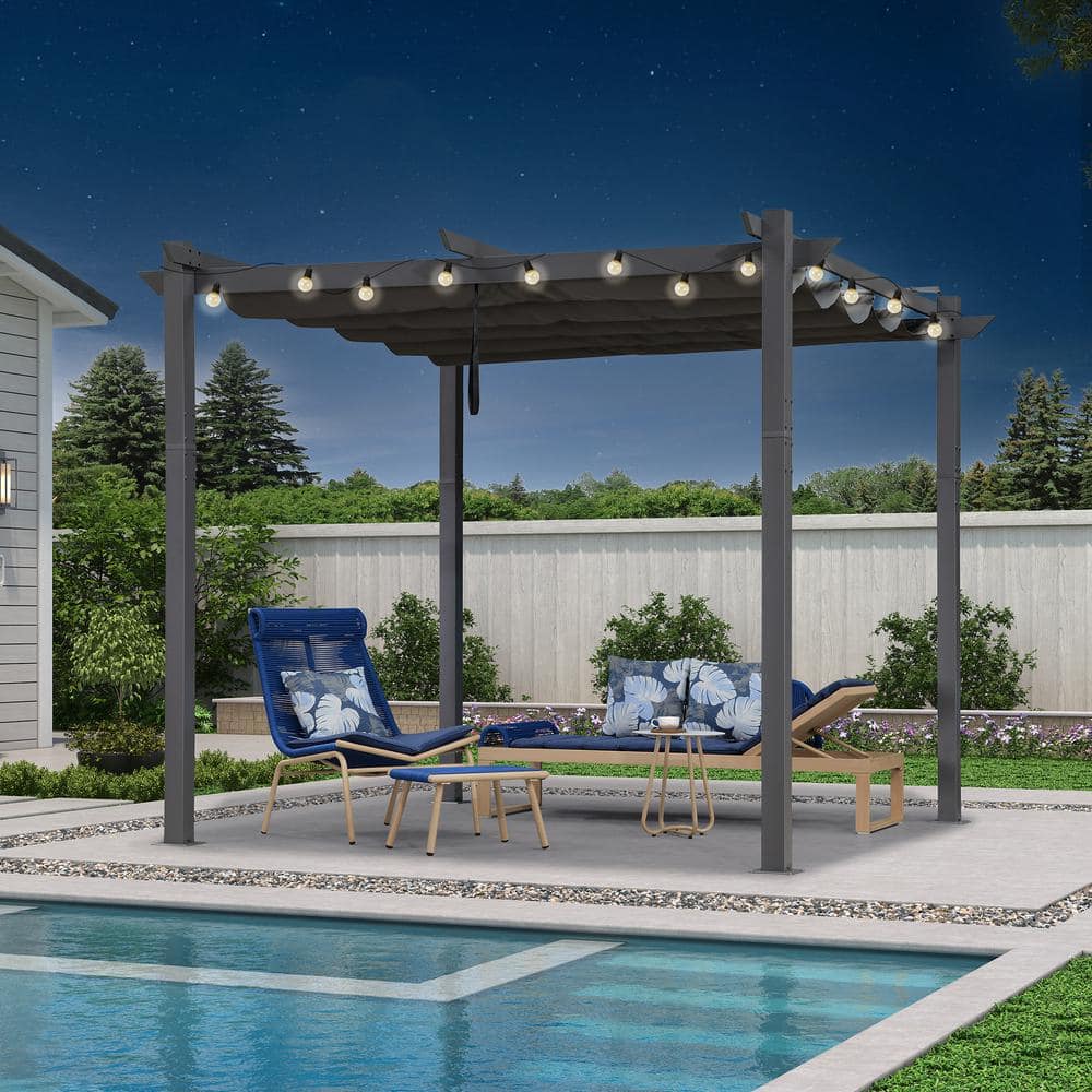 PURPLE LEAF 10 ft. x 10 ft. Gray Aluminum Frame Pergola with Gray ...