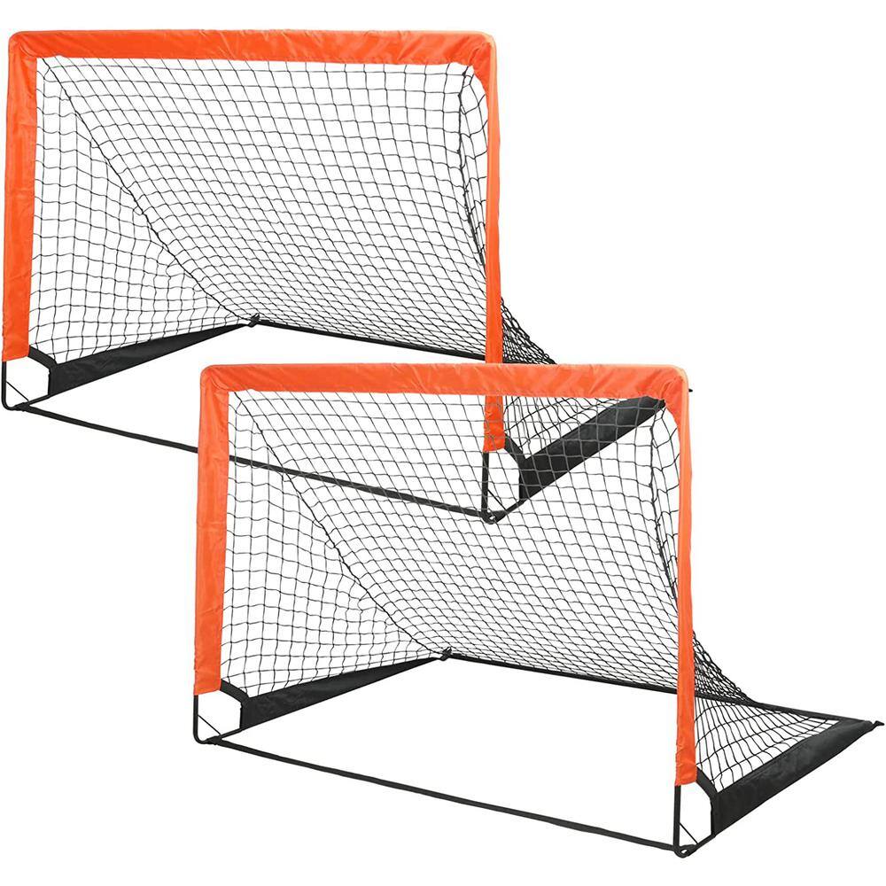 HOTEBIKE 4 ft. x 3 ft. Portable Orange Soccer Goal, Pop Up Folding ...