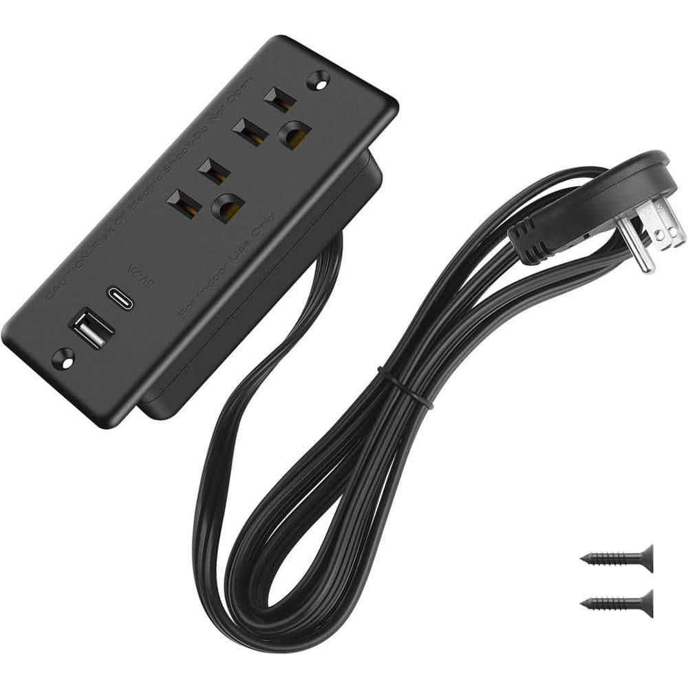 OBJLGEV 6 ft. 2-Outlet 2-Ports USB-A 1-Port USB-C Recessed Power Strip ...