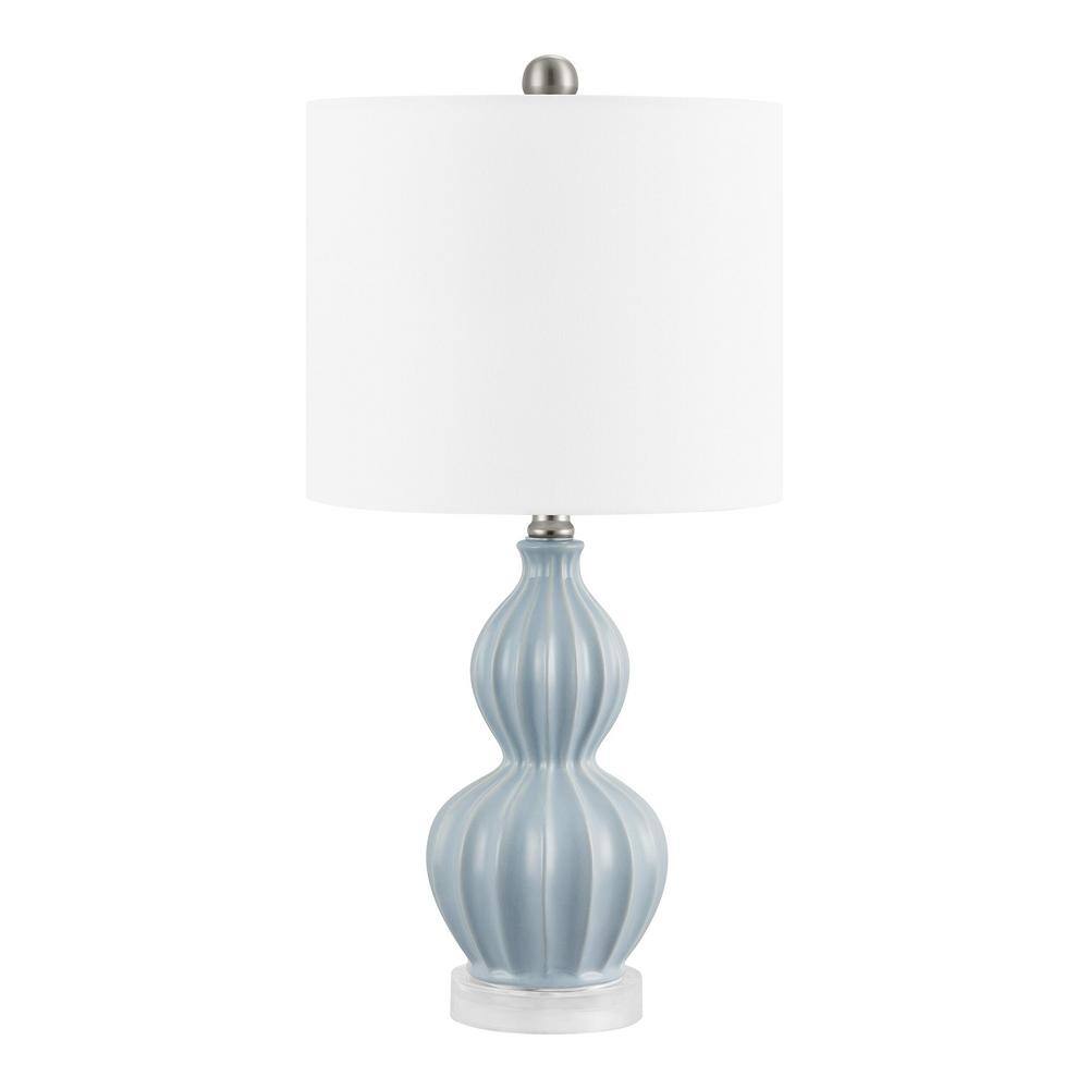 Hampton Bay Monroe 21.5 in. Grey Blue Ceramic Table Lamp with White ...