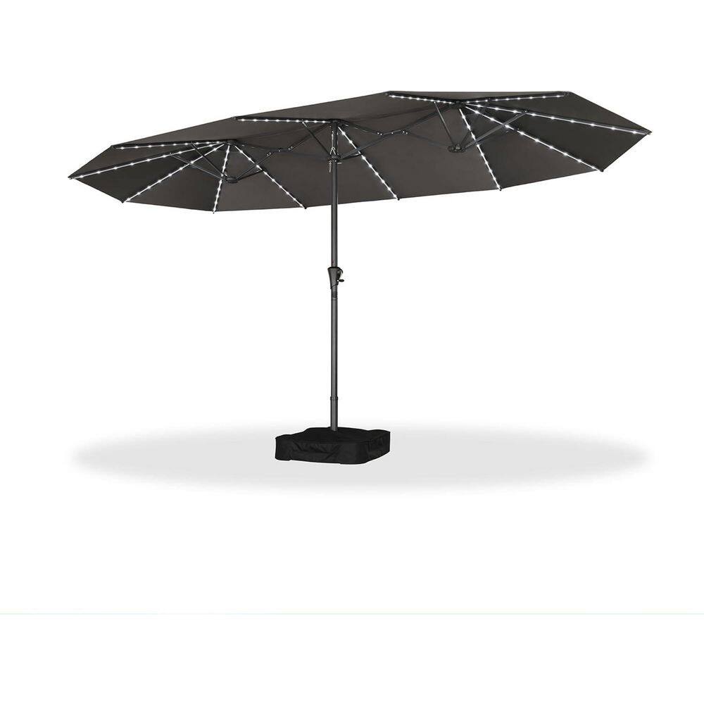 PURPLE LEAF 14 ft. Gray Aluminum Solar LED Lights Market Umbrella with ...