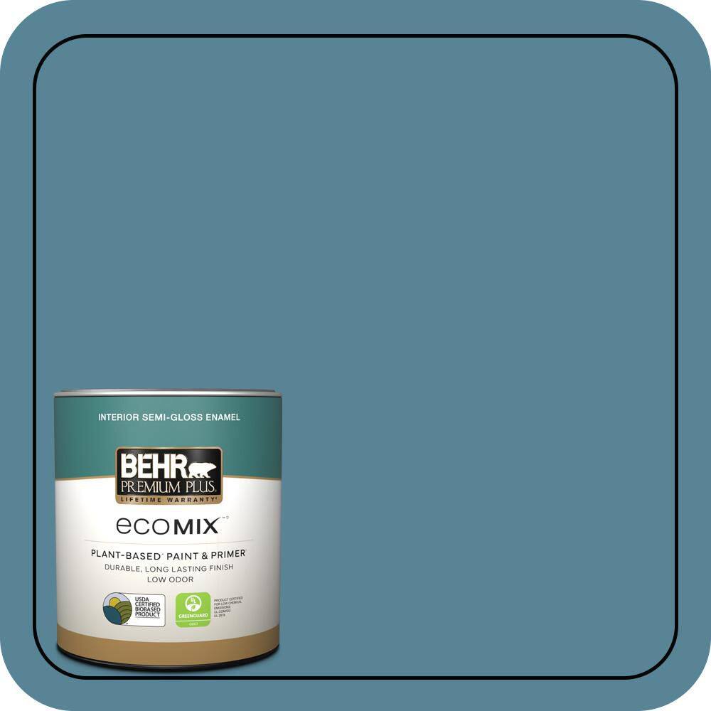 BEHR PREMIUM PLUS 1 qt. #S480-5 Blue Moon Bay Semi-Gloss Enamel EcoMix ...