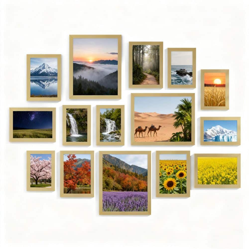 15-Pack 8 in. x 10 in. Gold Wood Collage Frame for Wall Mounting or ...