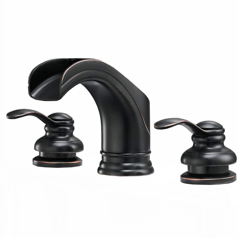 8 in. Widespread Waterfall Double Handle Bathroom Faucet with 3-Hole ...