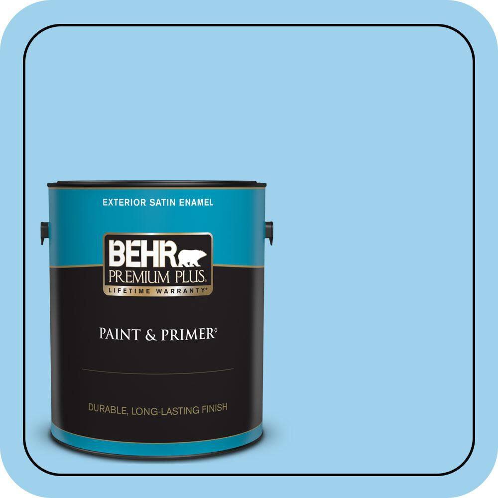 BEHR PREMIUM PLUS 1 gal. #P500-3 Spa Blue Satin Enamel Exterior Paint ...