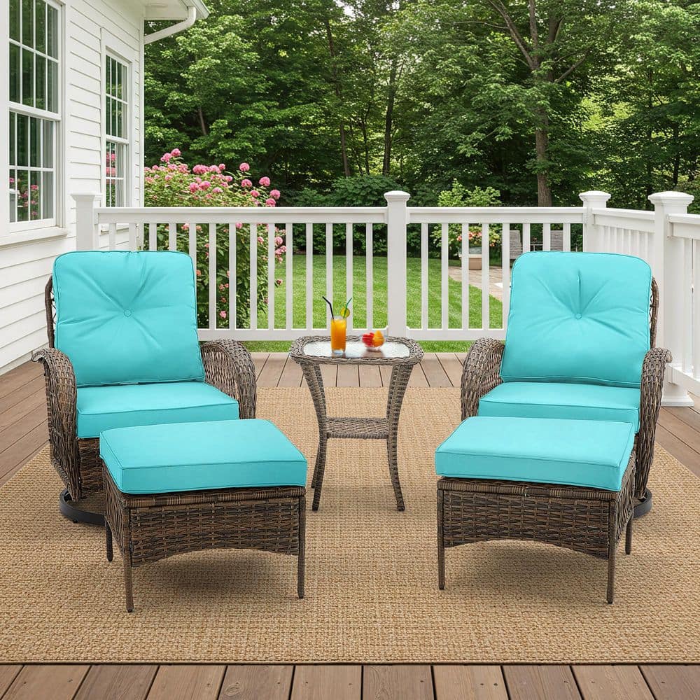 HOMMOW 5-Piece Outdoor Furniture Set, Wicker Patio Conversation Set ...