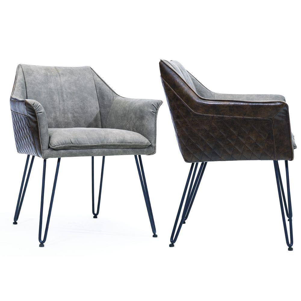 Benjara Brown and Black Leather Arm chair with Diamond Stitched Details ...