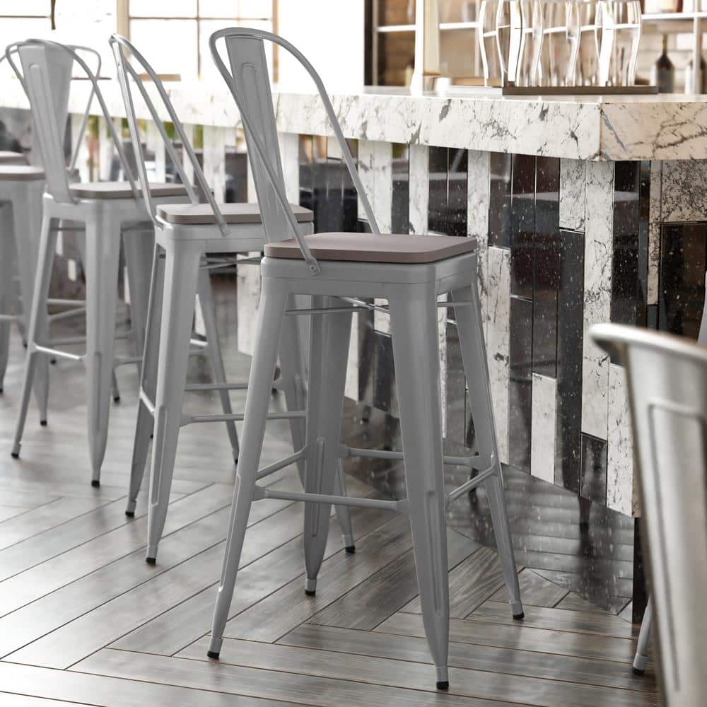 Carnegy Avenue 30 in. Silver/Gray Metal Outdoor Bar Stool CGA-CH-515810 ...