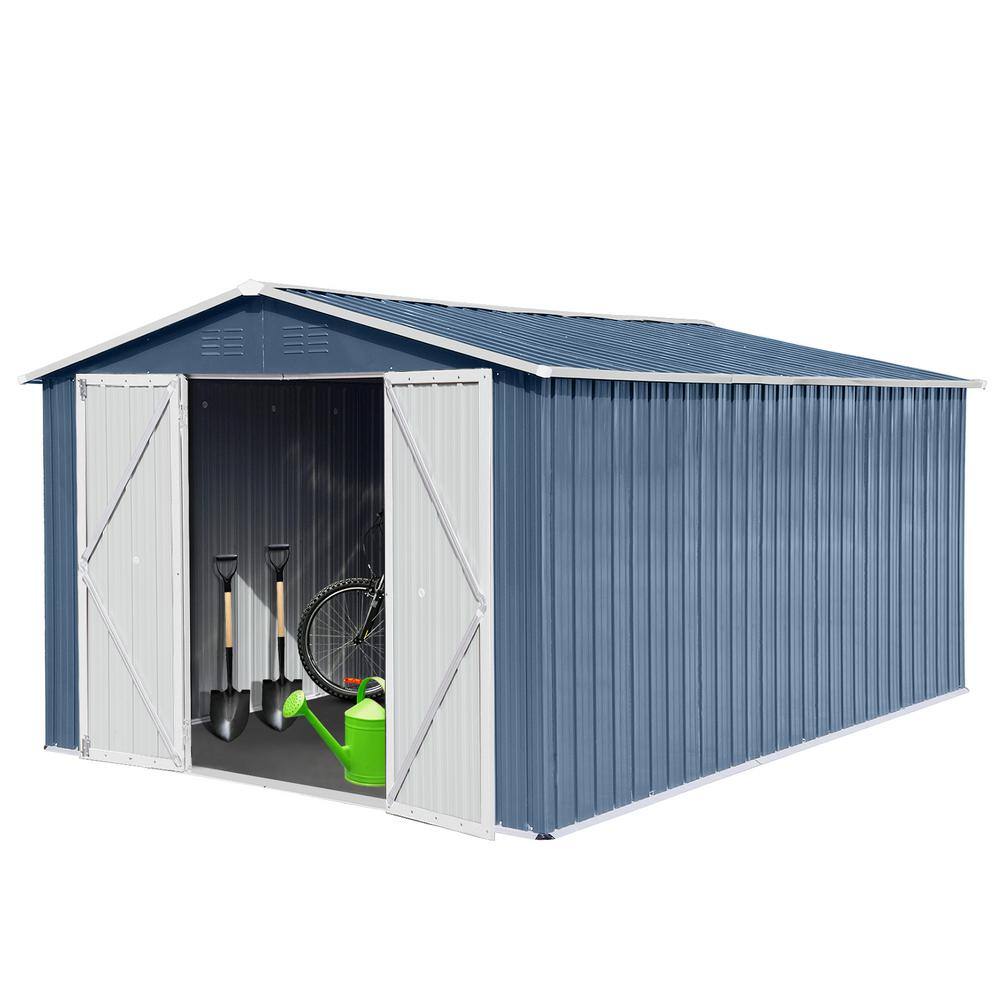 Huluwat 10 ft. W x 12 ft. D Blue Outdoor Metal Shed with Double ...