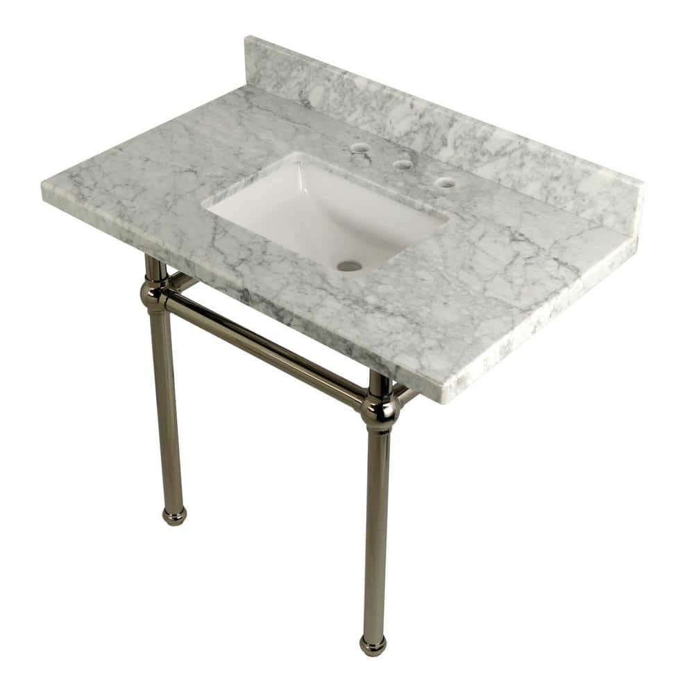 Kingston Brass Square-Sink Washstand 36 in. Console Table in Carrara ...