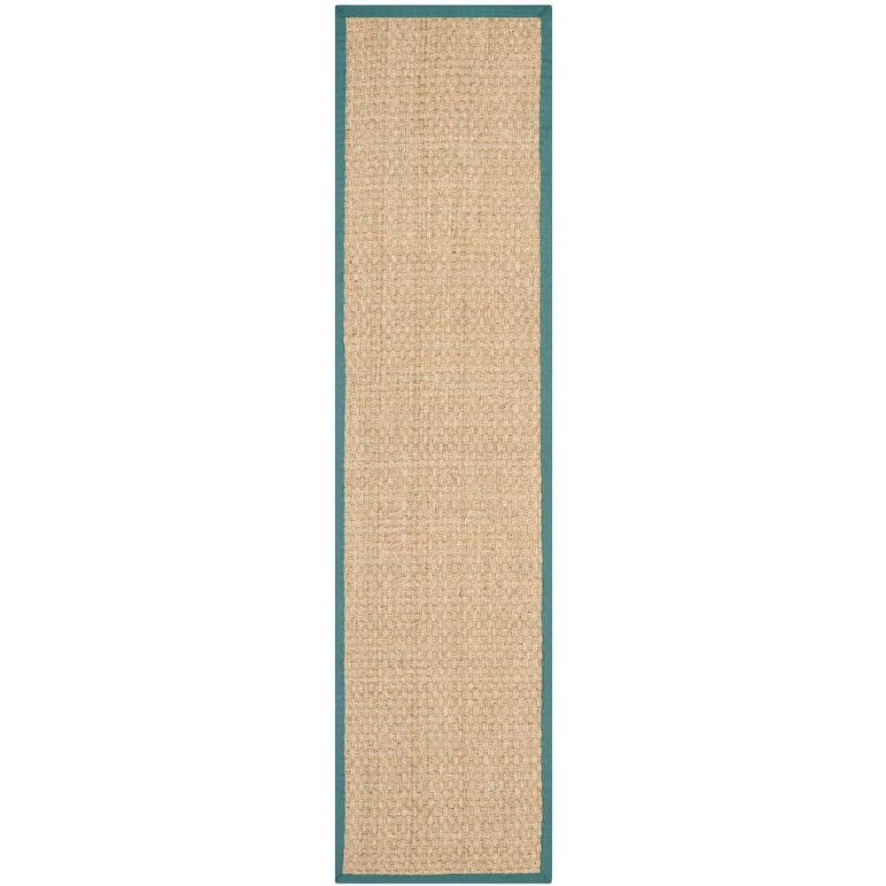 SAFAVIEH Natural Fiber Natural/Light Blue 3 ft. x 6 ft. Border Woven ...