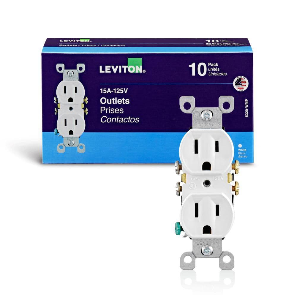 Leviton 15 Amp 125 V Duplex Outlet/Receptacle, White (10-Pack) 5320-WMP ...
